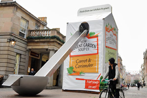 Giant soup carton arrives in Covent Garden