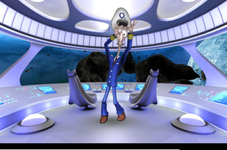 Family fun - cinema goers wave their hands to interactive with O2's 3D game