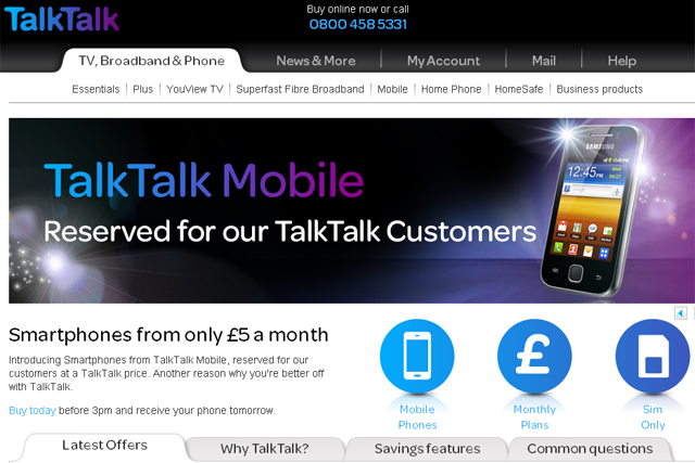 TalkTalk makes foray into smartphone market with new mobile offering