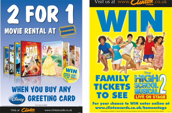 Clinton Cards and Blockbuster tie up for Disney promotion