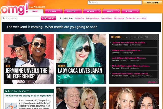 Yahoo to roll out celebrity news site omg! in Europe | Campaign US