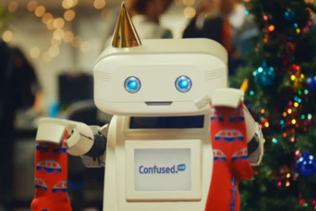 Brian the Robot at office Christmas party in Confused.com ad