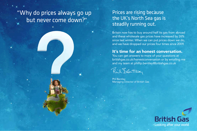 British Gas looks to increase 'transparency' with print ads