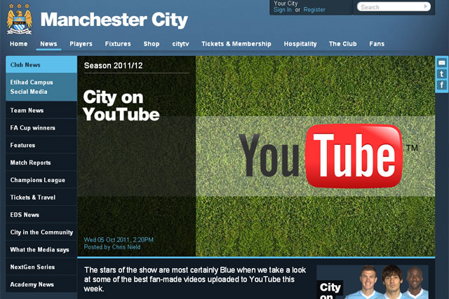 Manchester City strikes content deal with YouTube | Campaign US