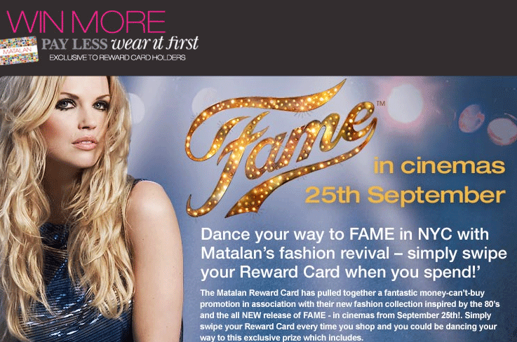 Matalan launches Reward Card scheme around Fame! movie