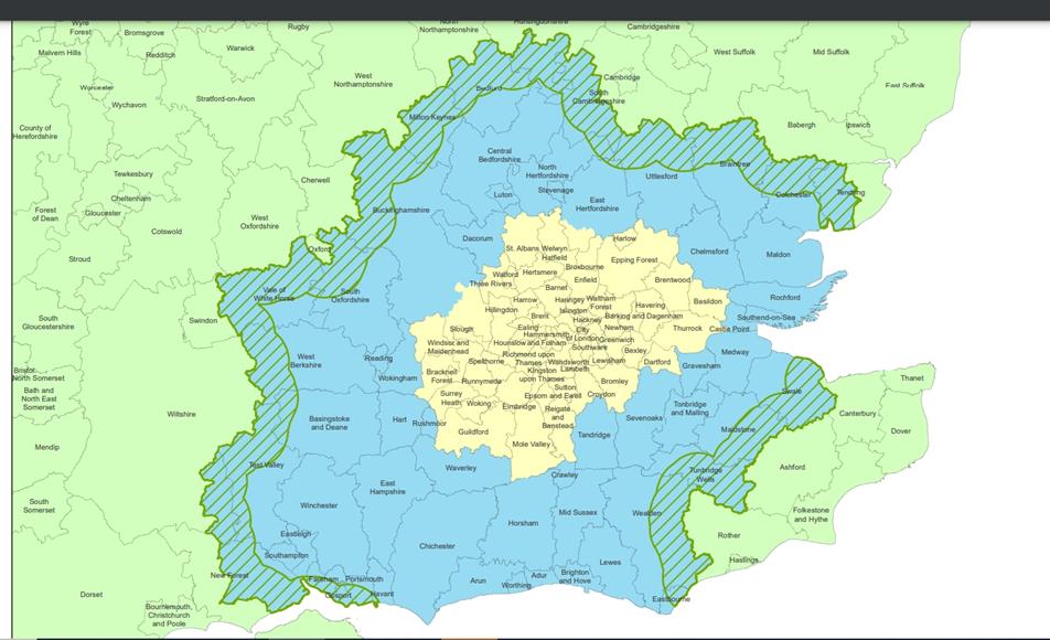 Oak processionary moth management zones map 2024 with exclusion zone ...